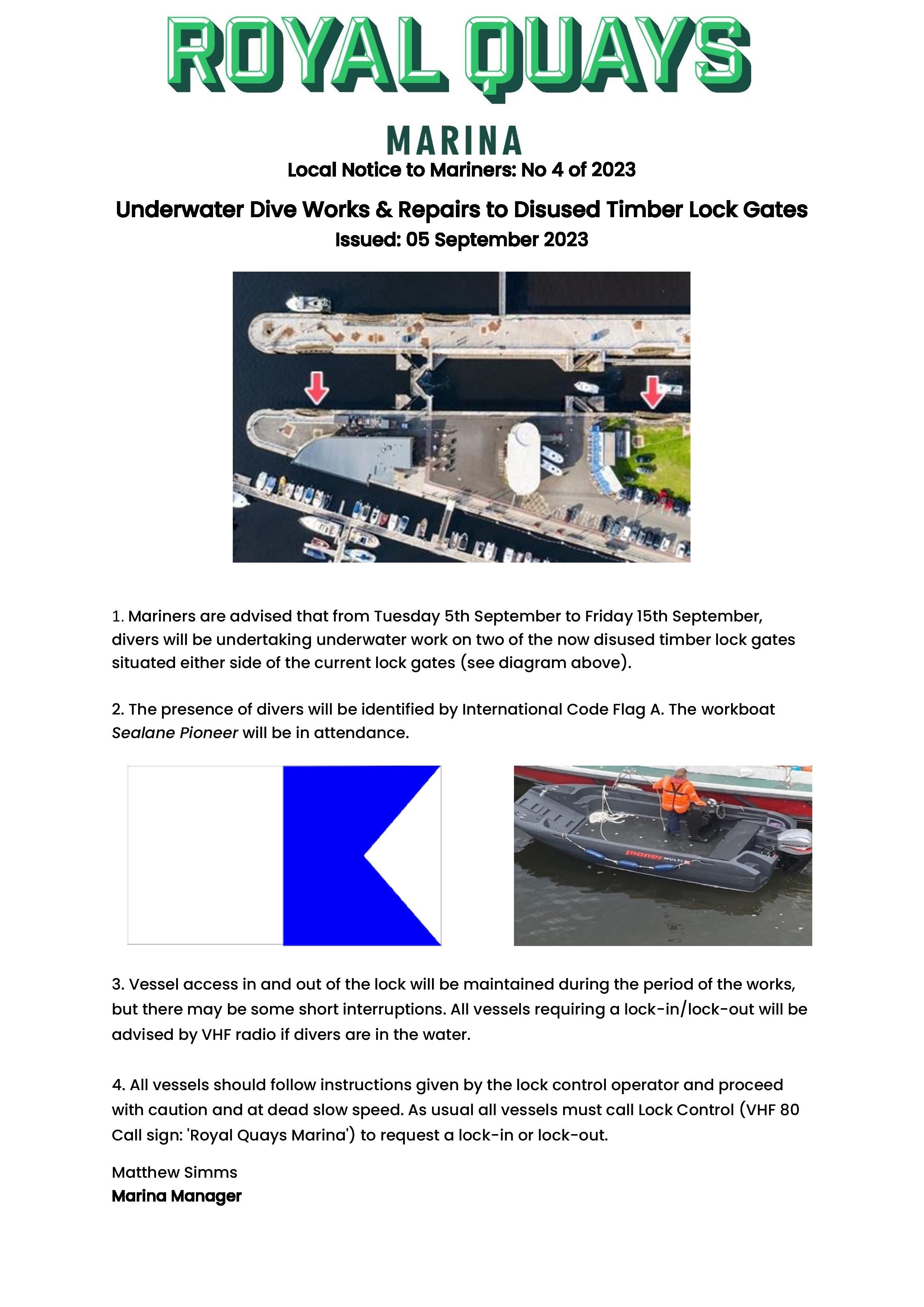 Royal Quays Marina Notices to Mariners | boatfolk