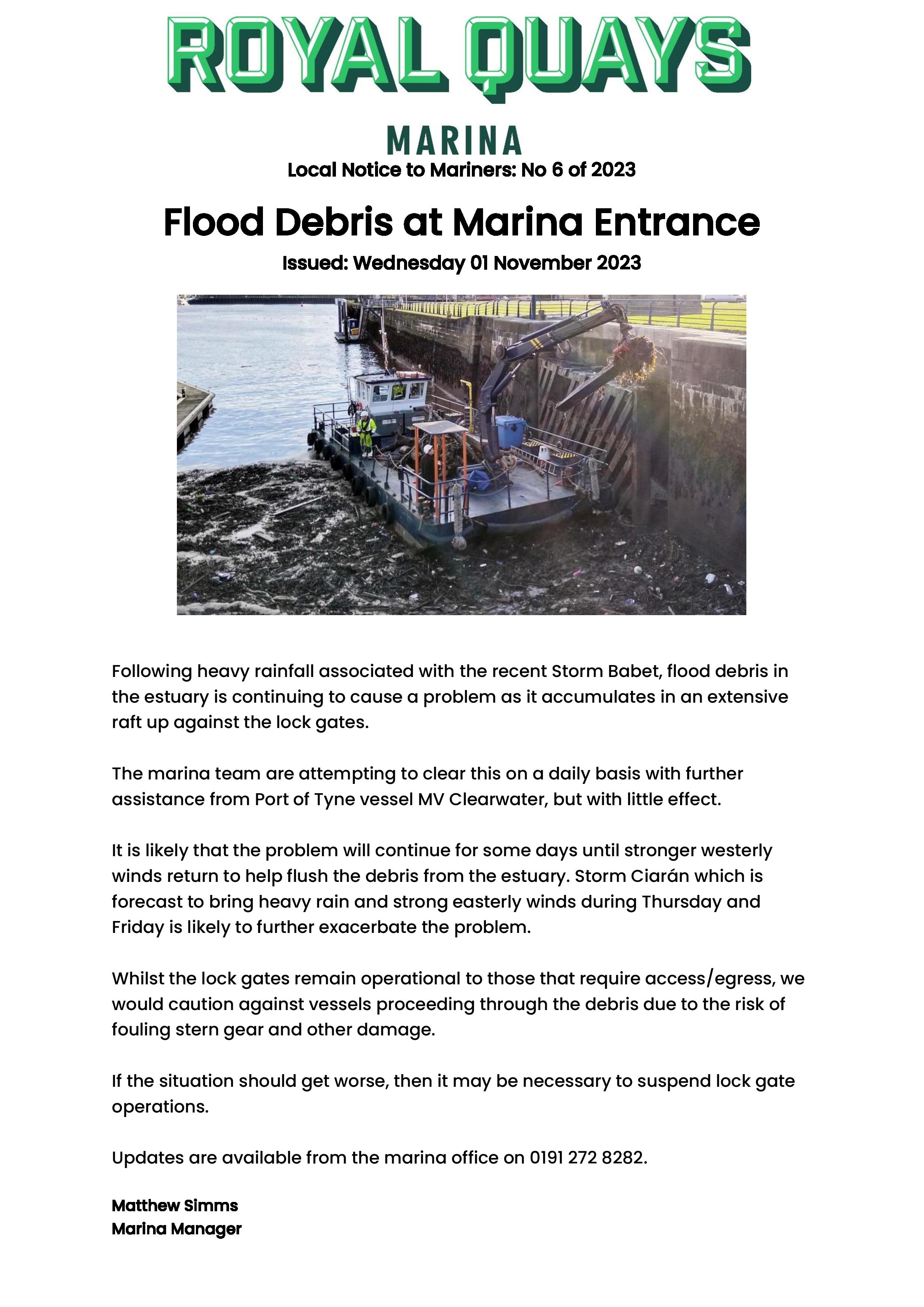 Royal Quays Marina Notices to Mariners | boatfolk